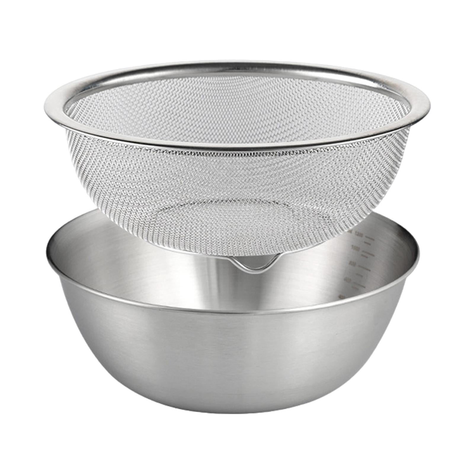2x 304 Stainless Steel Colander with Mixing Bowl for Fruit Pasta 22cm ...