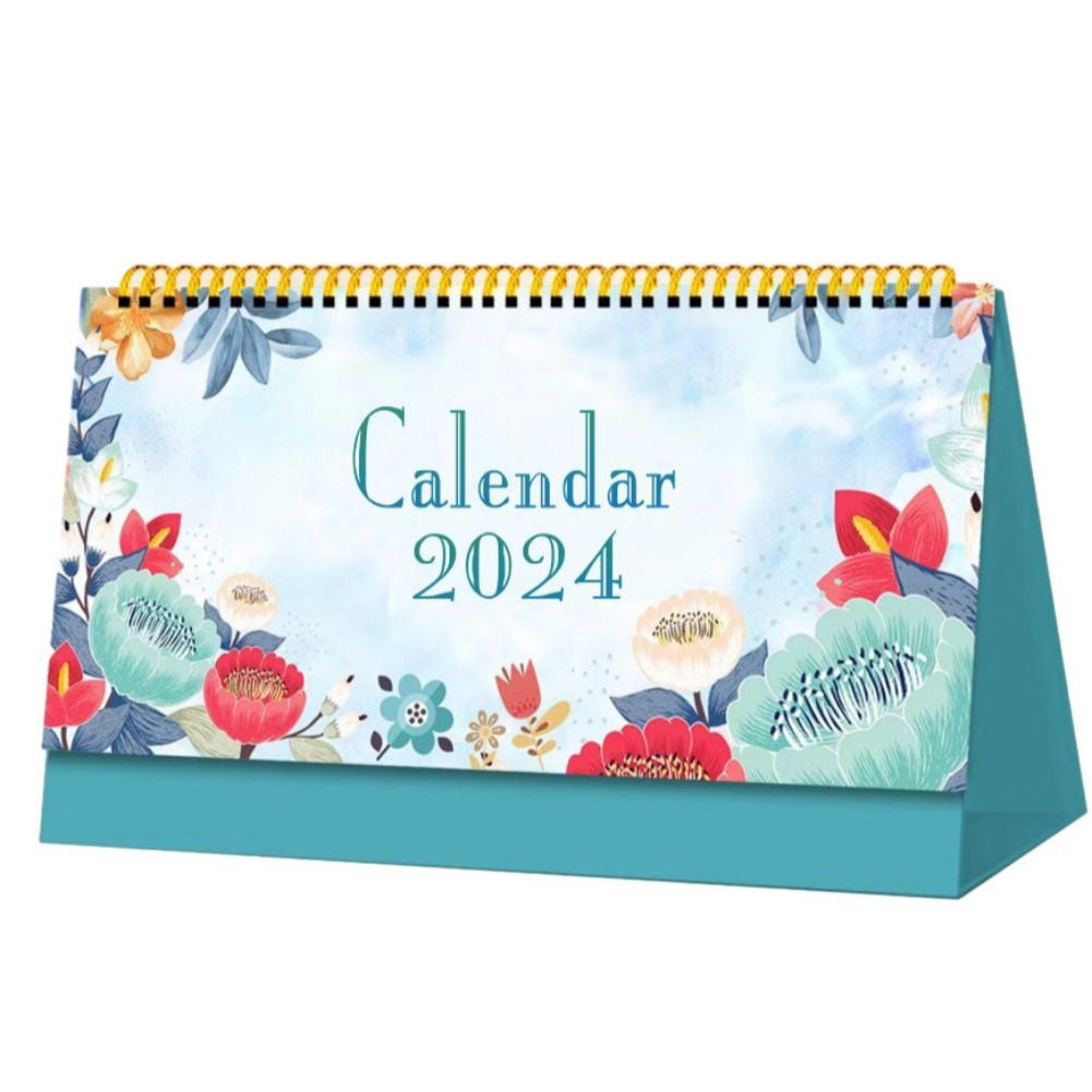 CSCHome Desk Calendar 2023-2024 Flower Cover Spiral Binding Standing ...
