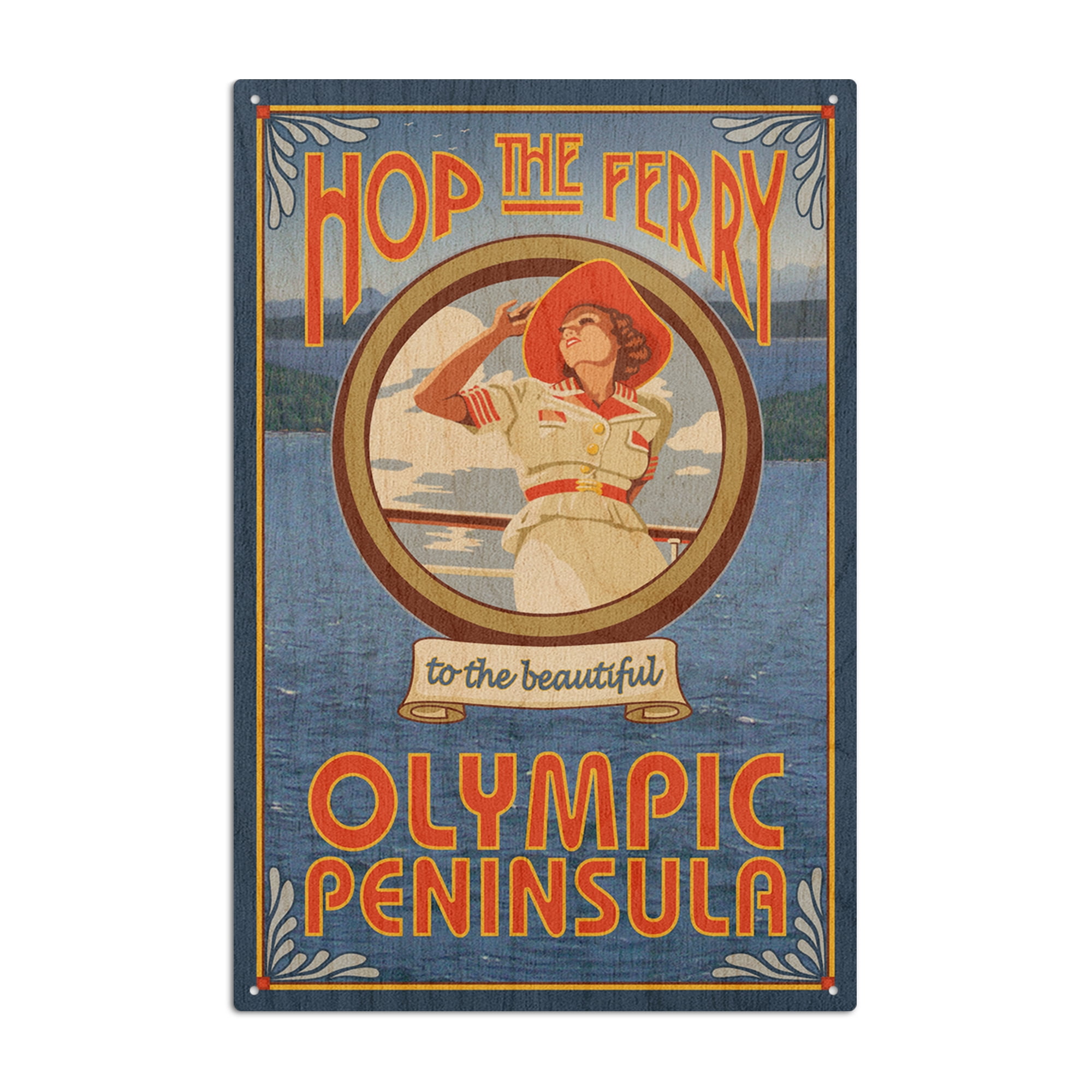 Olympic Peninsula, Hop the Ferry Birch Wood Wall Sign (6x9 Rustic Home ...