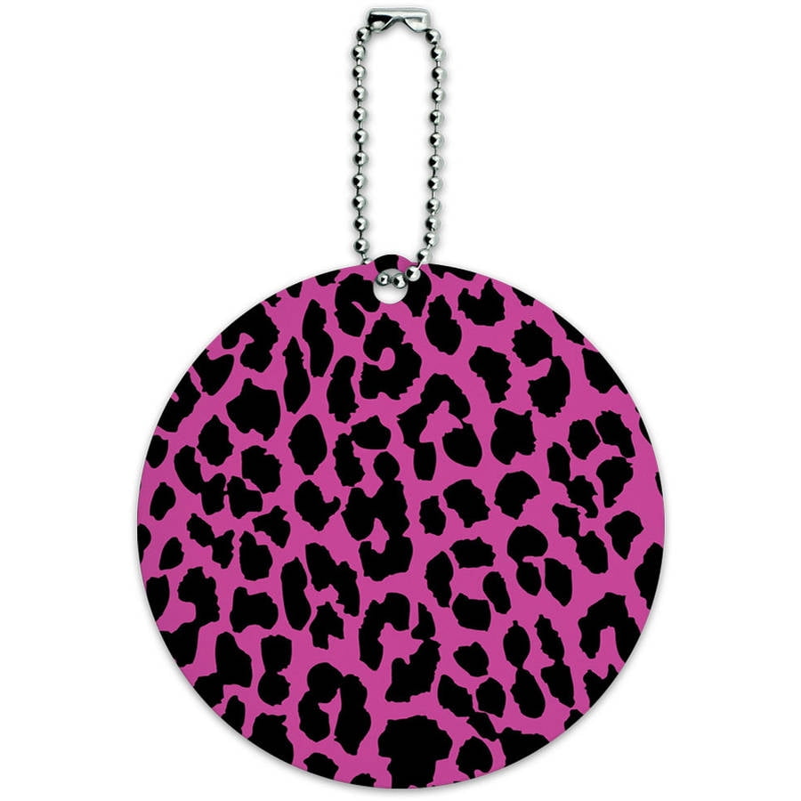 Leopard Print Pink and Black Round Luggage ID Tag Card for Suitcase or ...