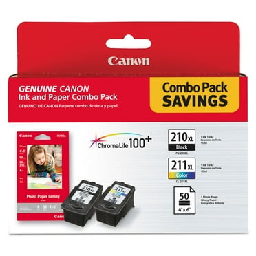 Canon PIXMA Printer XL Inks & Paper Combo Pack - PG-210XL Black & CL ...