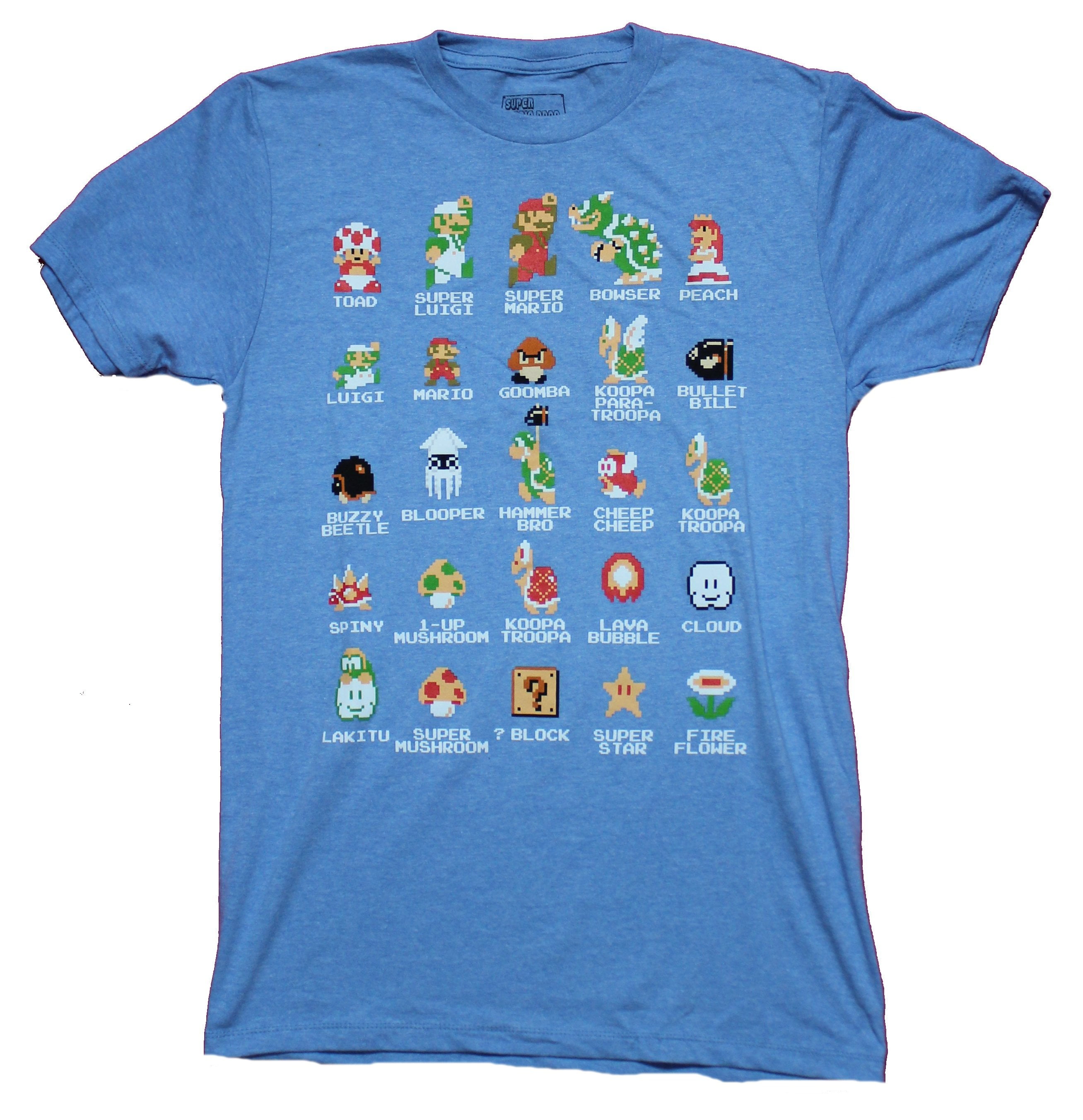 Super Mario Brothers Mens T-Shirt - Named 8 Bit Original Characters ...