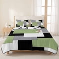 3 Pieces Queen Quilt Set,Geometric Color Blocks Green White Grey Plaid ...