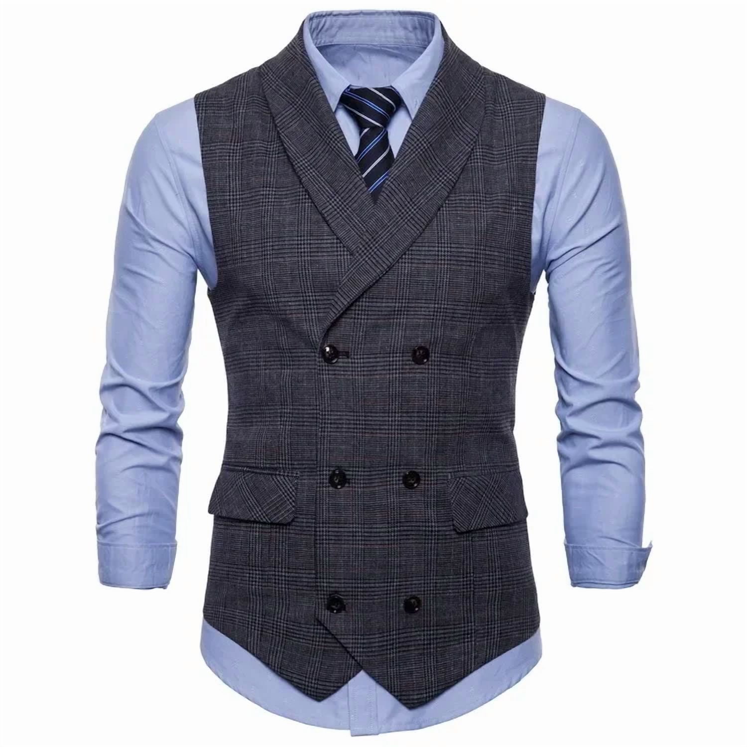 Click here for Unbranded Slim Fit Double Breasted Plaid Vest Coat... prices