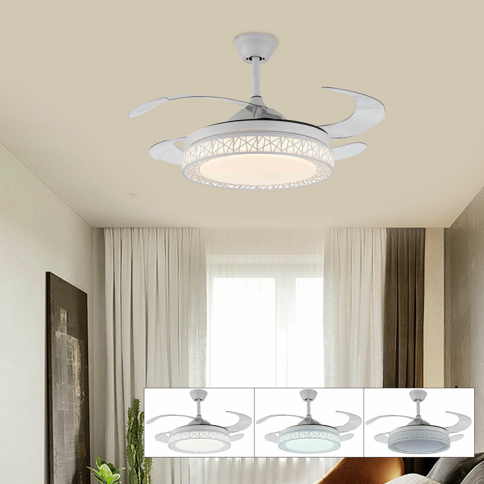 42"Modern Indoor Ceiling Fan with Dimmable LED light Ceiling light with ...