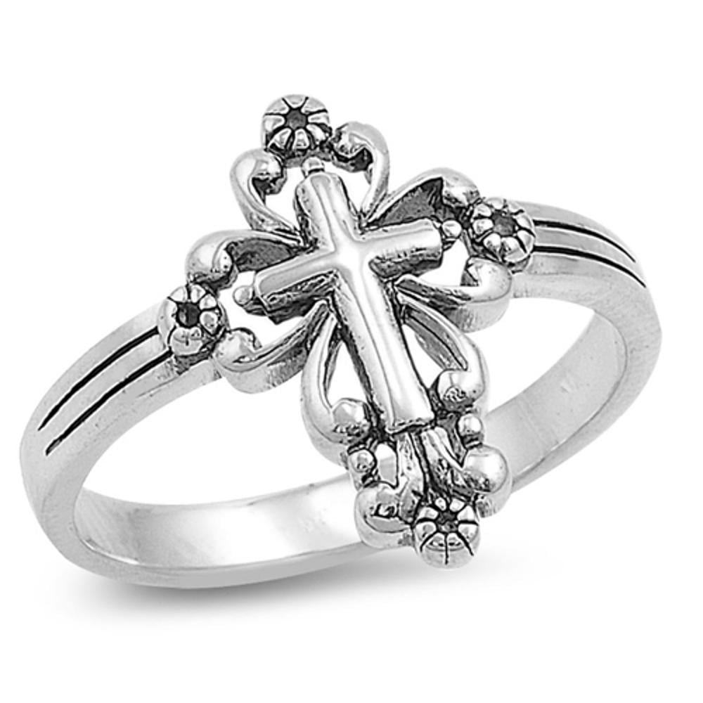 CHOOSE YOUR COLOR Sterling Silver Vintage Cross Ring Christian ...