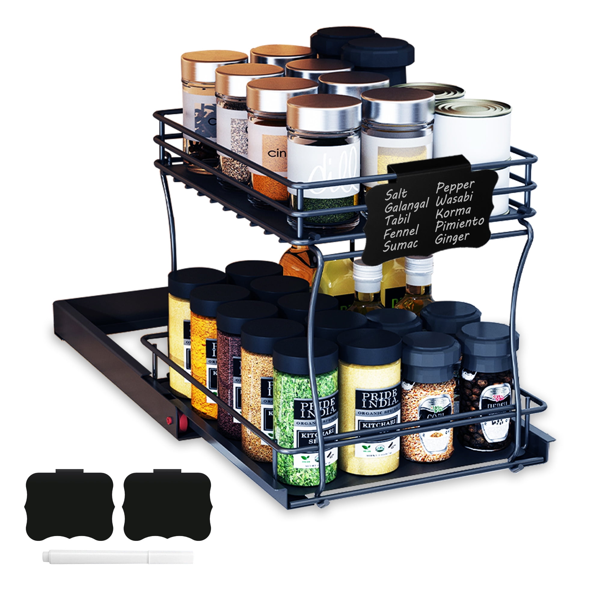 Pull Out Spice Rack Organizer with Labels and Chalk Marker, Slide Out ...