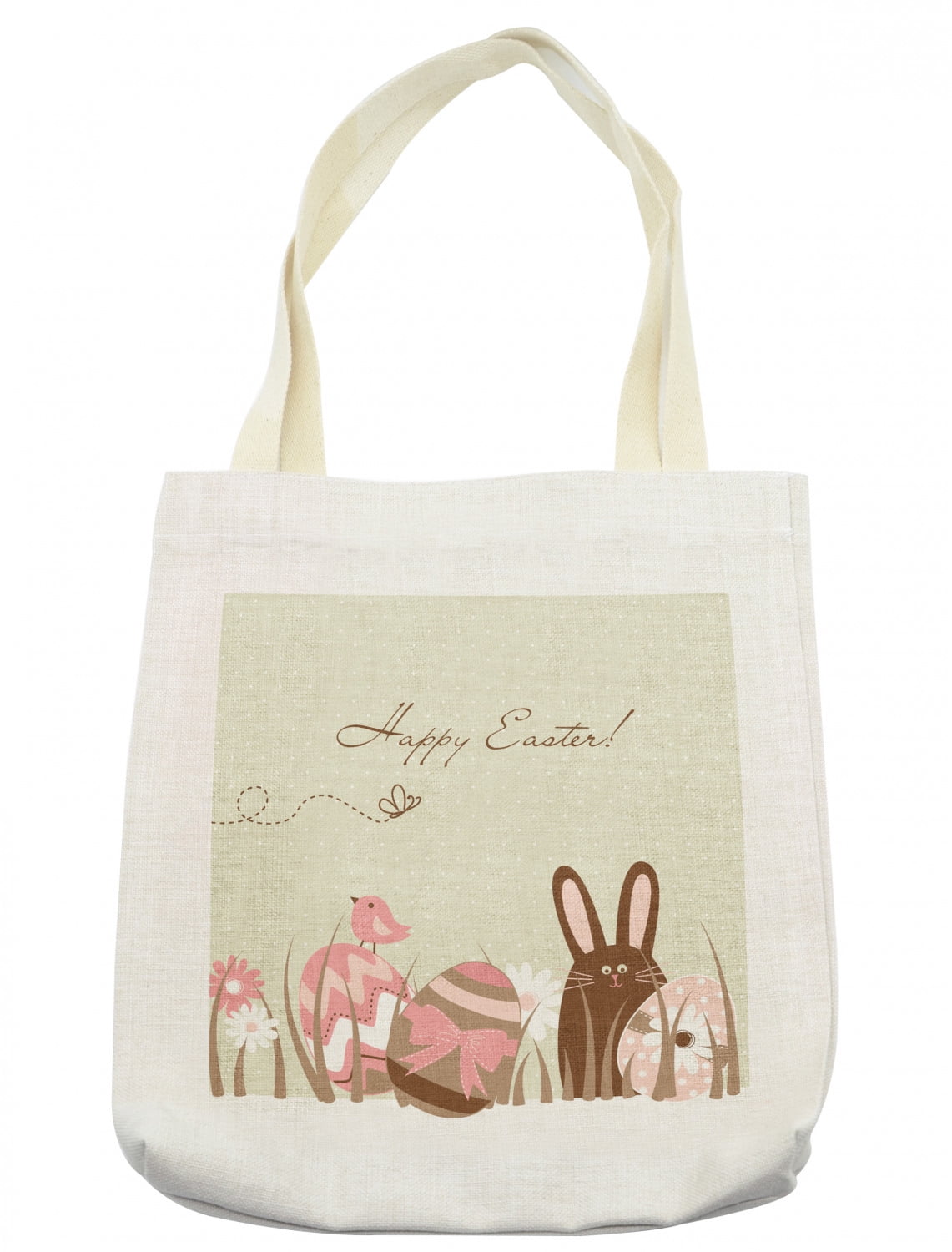 Easter Tote Bag, Pastel Toned Eggs Birds and Bunny on a Polka Dotted ...