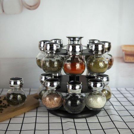 Cupboard Spice Rack Organizer 360 degree Rotation with 12 Glass Jar ...
