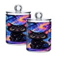 4 Pack Clear Plastic Bathroom Canisters Black Cat in Cosmic Nebula ...