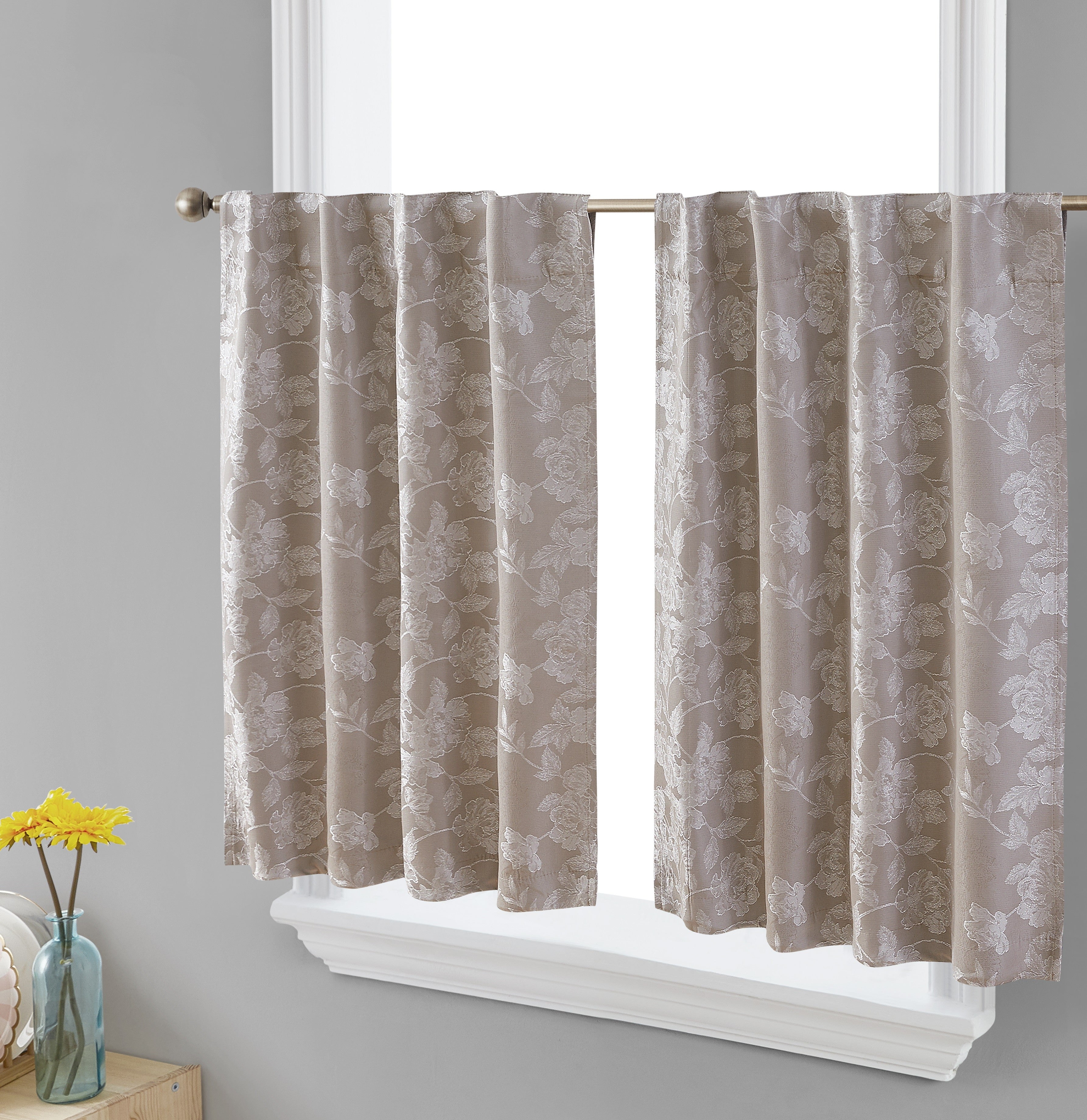 THD Madeline Floral Grommet Cafe Tiers - Grey, Set of 2 - Walmart.com