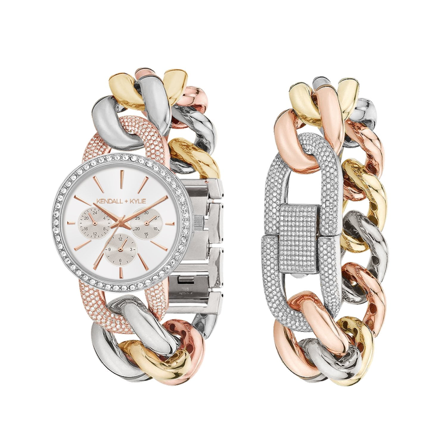 Kendall + Kylie: Large Open-Link Tri-Toned Metal Chronograph Analog ...