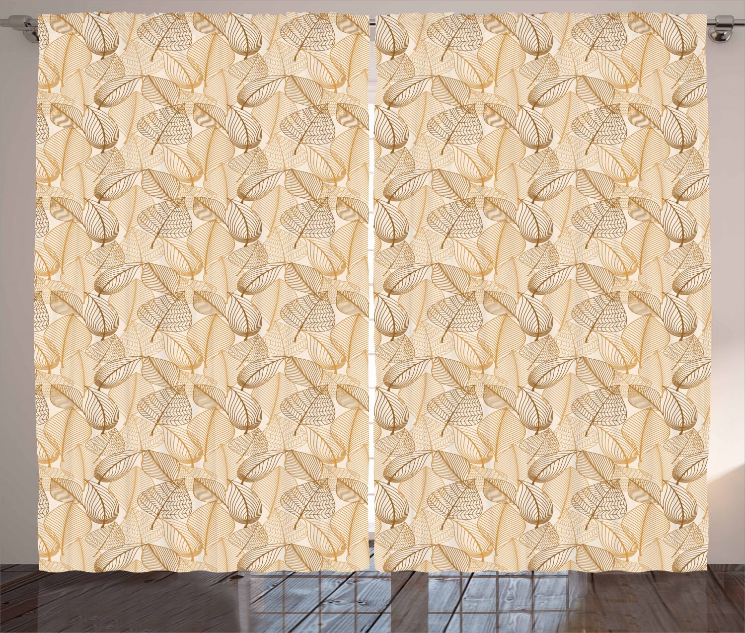 Earth Tones Curtains 2 Panels Set, Autumn Leaves Harvest Seasonal Faded ...