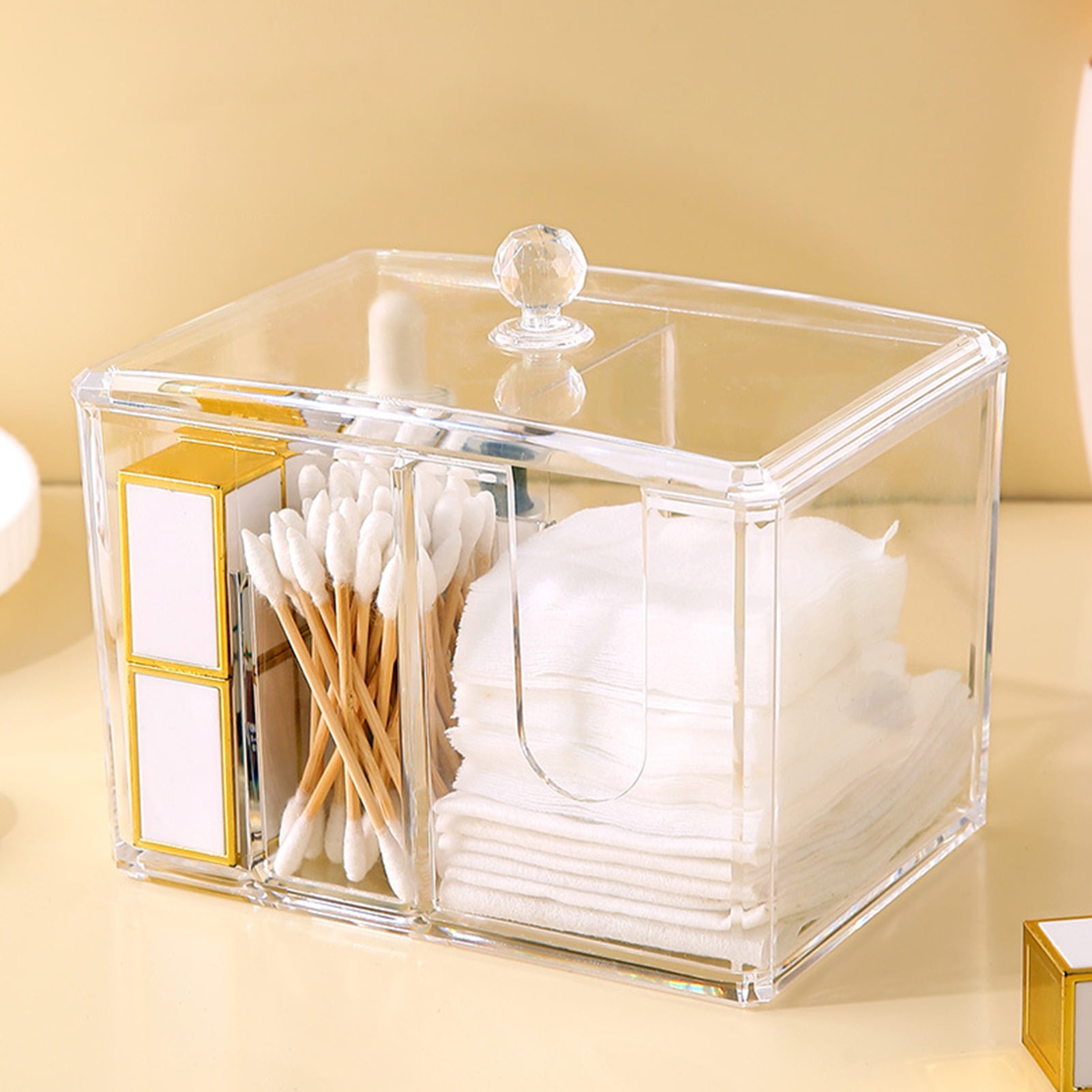 Waroomhouse Cotton Swab Box with Lid Multi-compartment Bathroom Jar ...