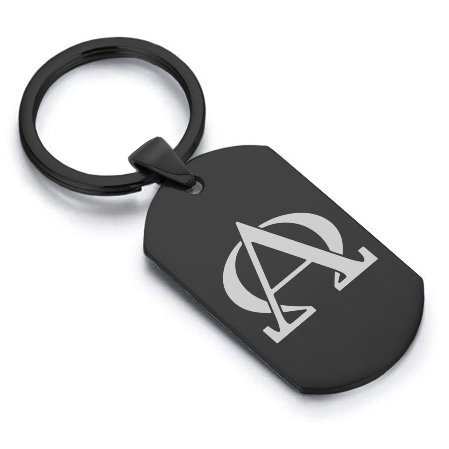 Stainless Steel Religious Alpha and Omega Dog Tag Keychain Circle Ring ...