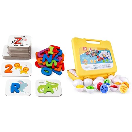 Numbers and Alphabets Flash Cards Set + Letters Matching Eggs 26PCS ABC ...