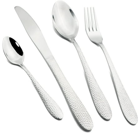 Silverware Set 24-Piece Hammered Stainless Steel Flatware Rhombus ...