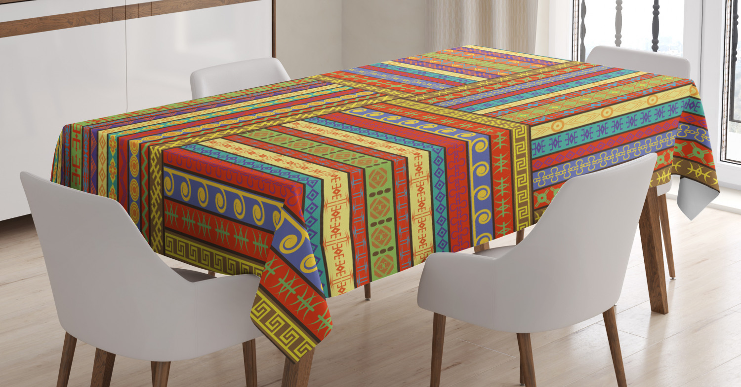 African Tablecloth, Set of Ethnic Borders Pattern Old Fashioned Ancient ...