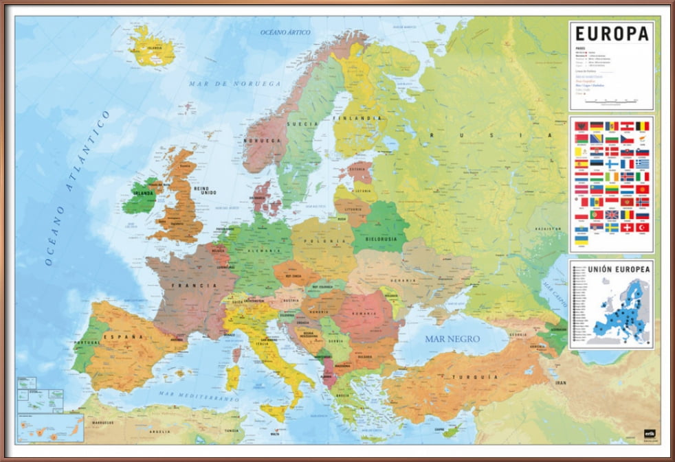 Political Map Of Europe (Europa) - Framed Poster (Spanish Map) (36 X 24 ...
