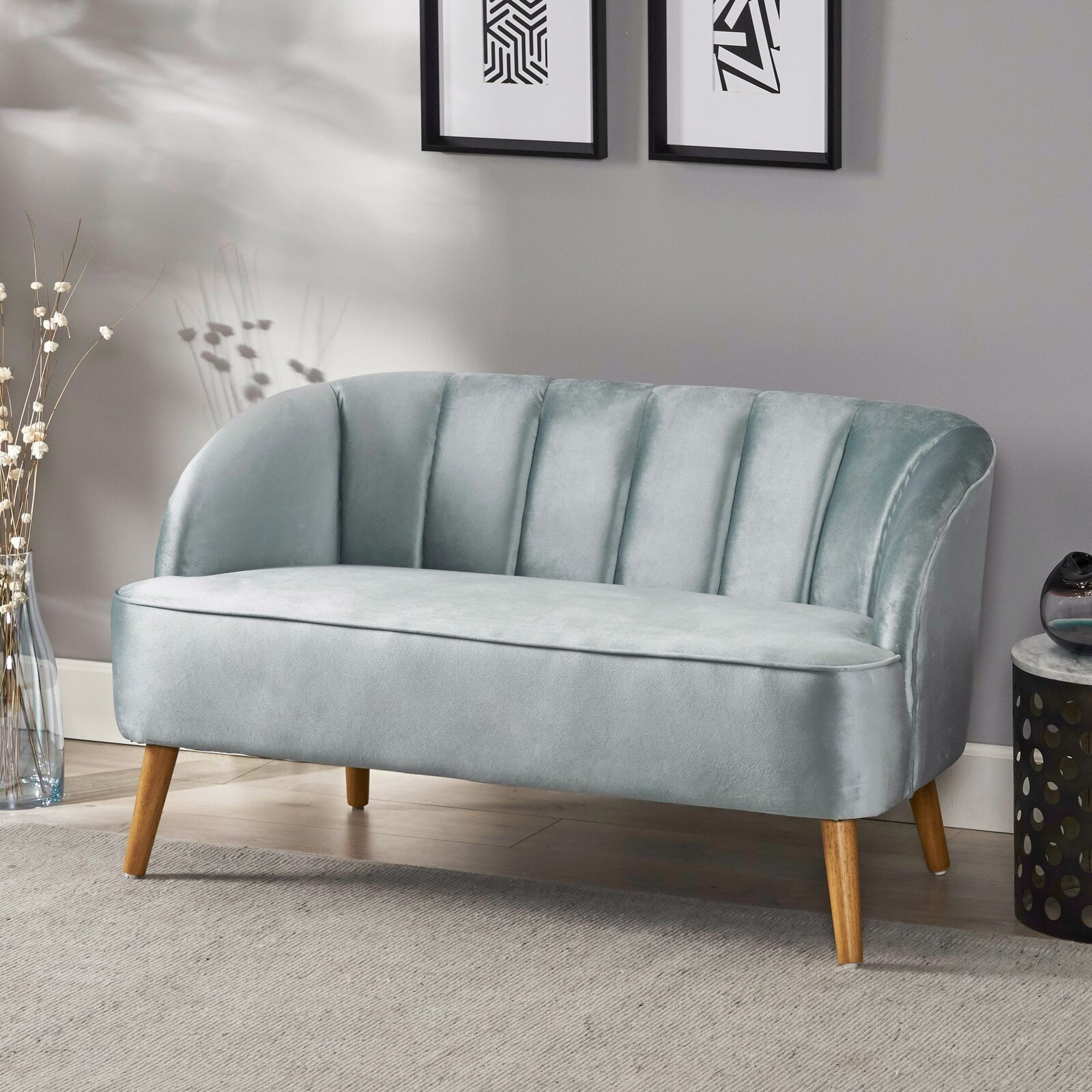 Snowhill 50" Velvet Recessed Arm Settee, Solid Wood, Design: Standard ...