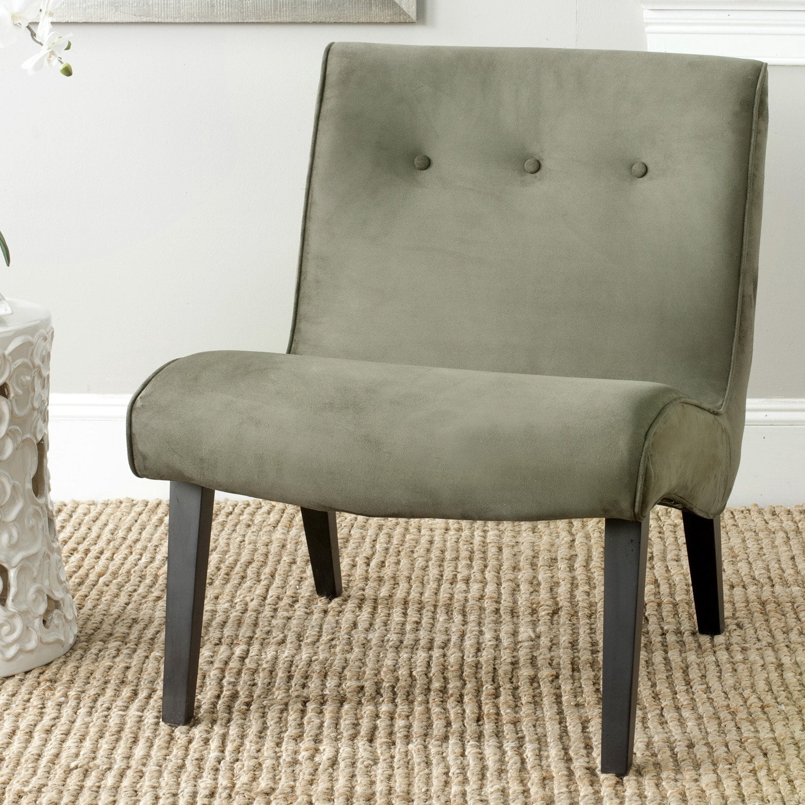 SAFAVIEH Mandell Chair With Buttons Forest Green - Walmart.com