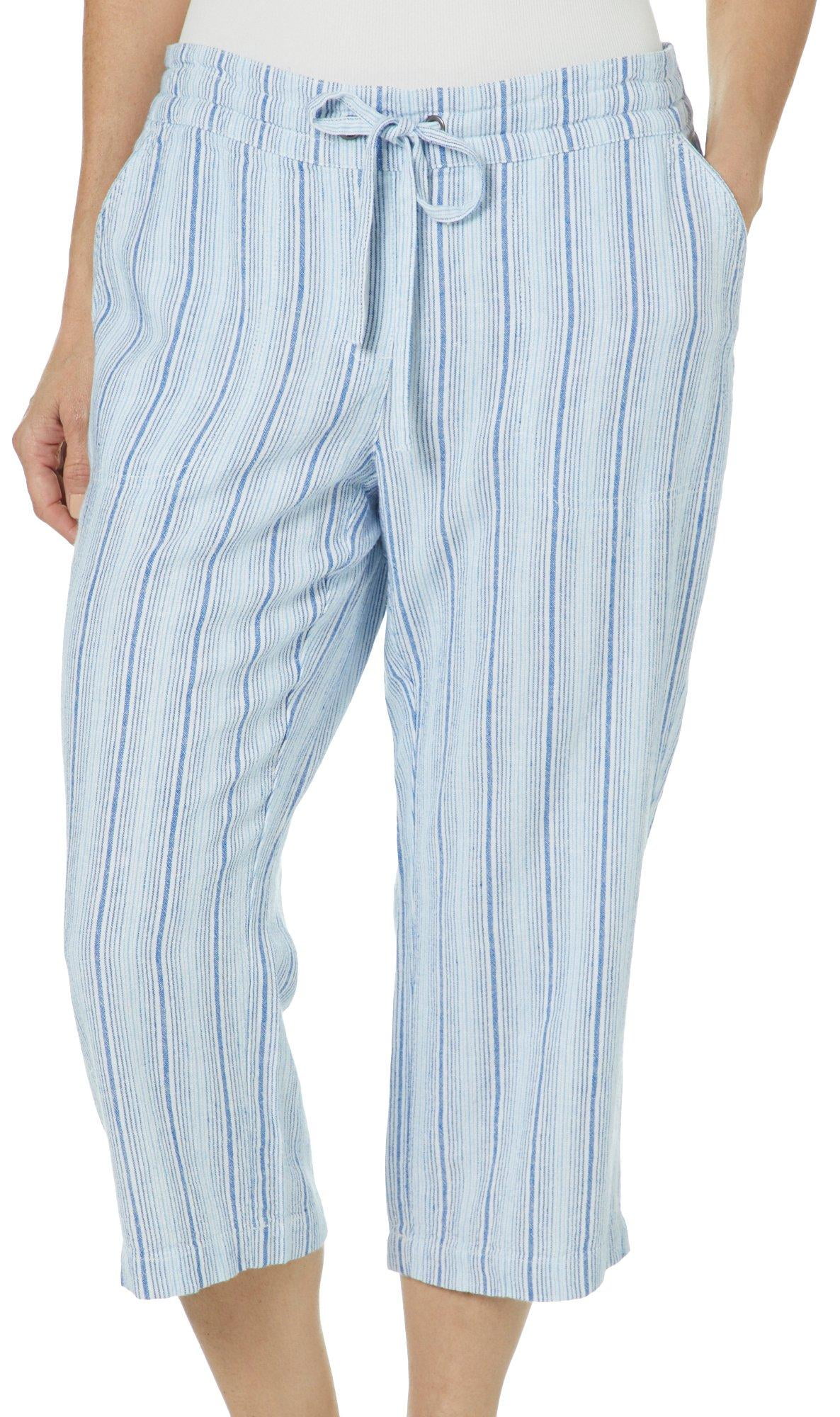 Per Se Per Se Womens Stripe Print Linen Pull On Capris