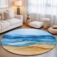 Abstract Waves Area Rugs 3' (Round) Beach Blue Ocean Oil Painting Style ...