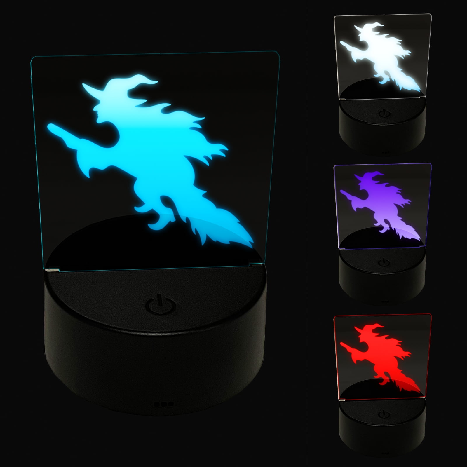 Witch Flying on a Broomstick Halloween LED Night Light Sign 3D Illusion ...