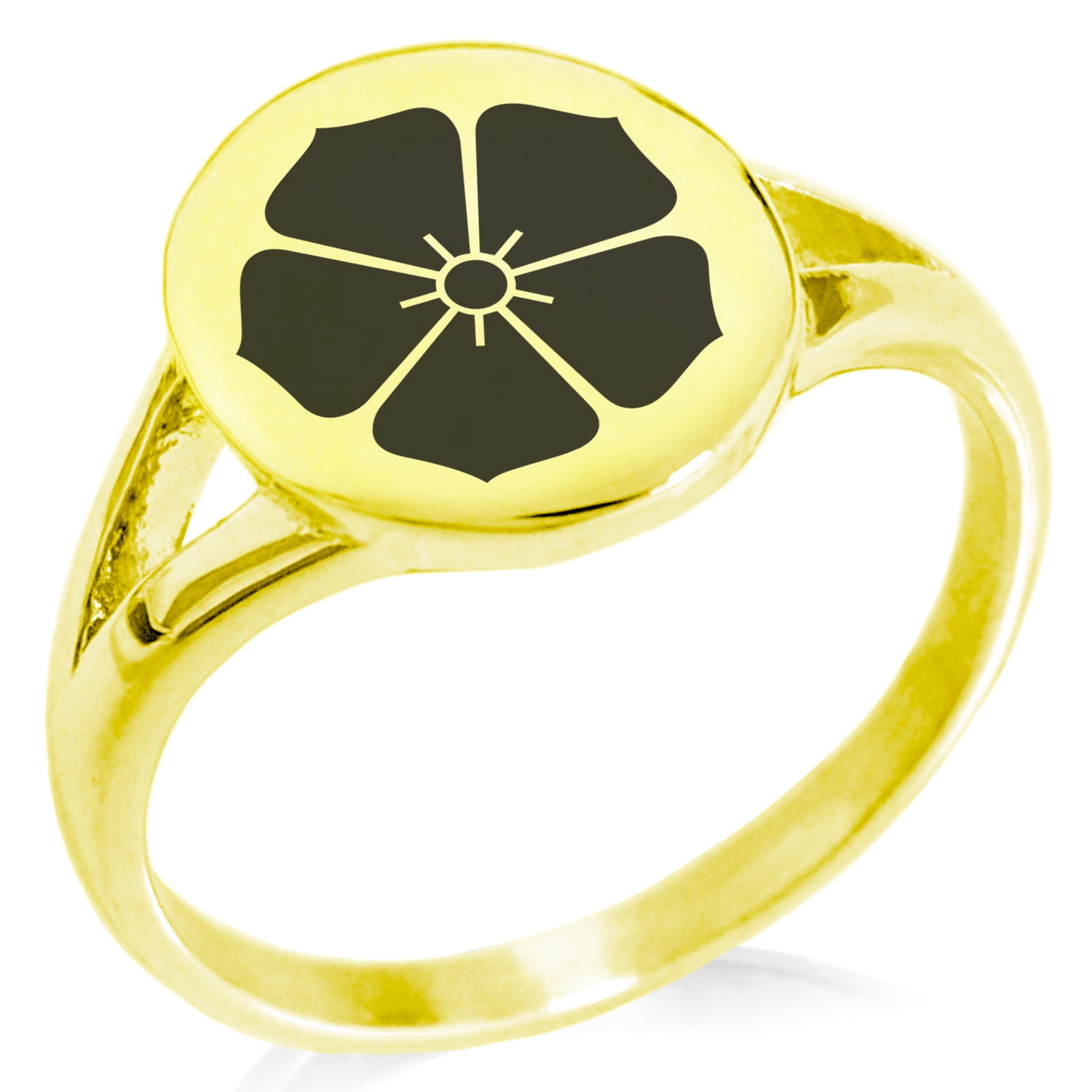 Stainless Steel Akechi Samurai Crest Minimalist Oval Top Polished ...