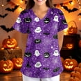KDDYLITQ Women’s Halloween Tops Pumpkin & Candy Print V-Neck Scrub Top ...