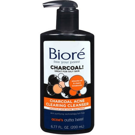 Biore Charcoal Acne Clearing Cleanser for Oily Skin, 6.77 Fl Oz ...
