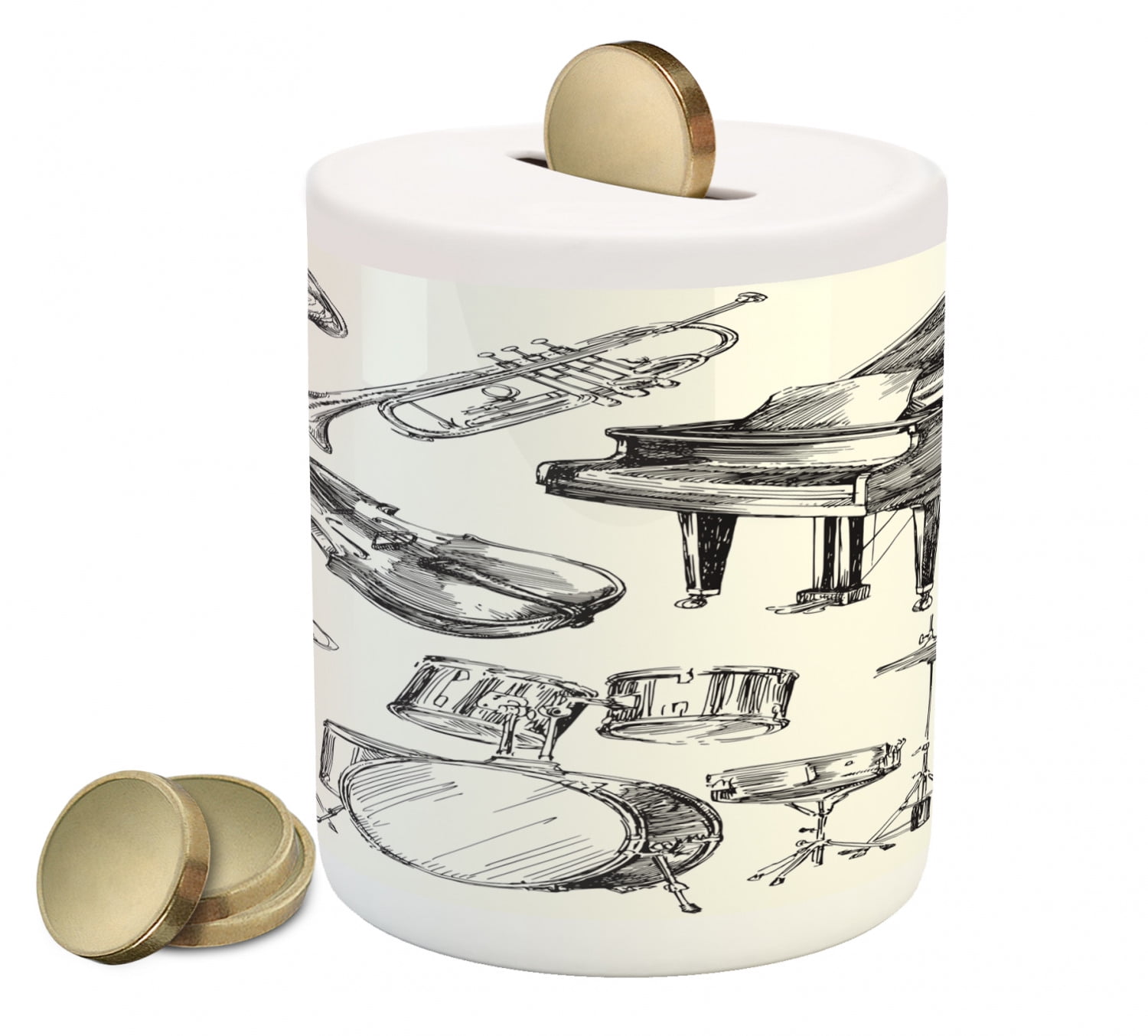 Jazz Music Piggy Bank, Illustration of Musical Instruments Sketch Style ...