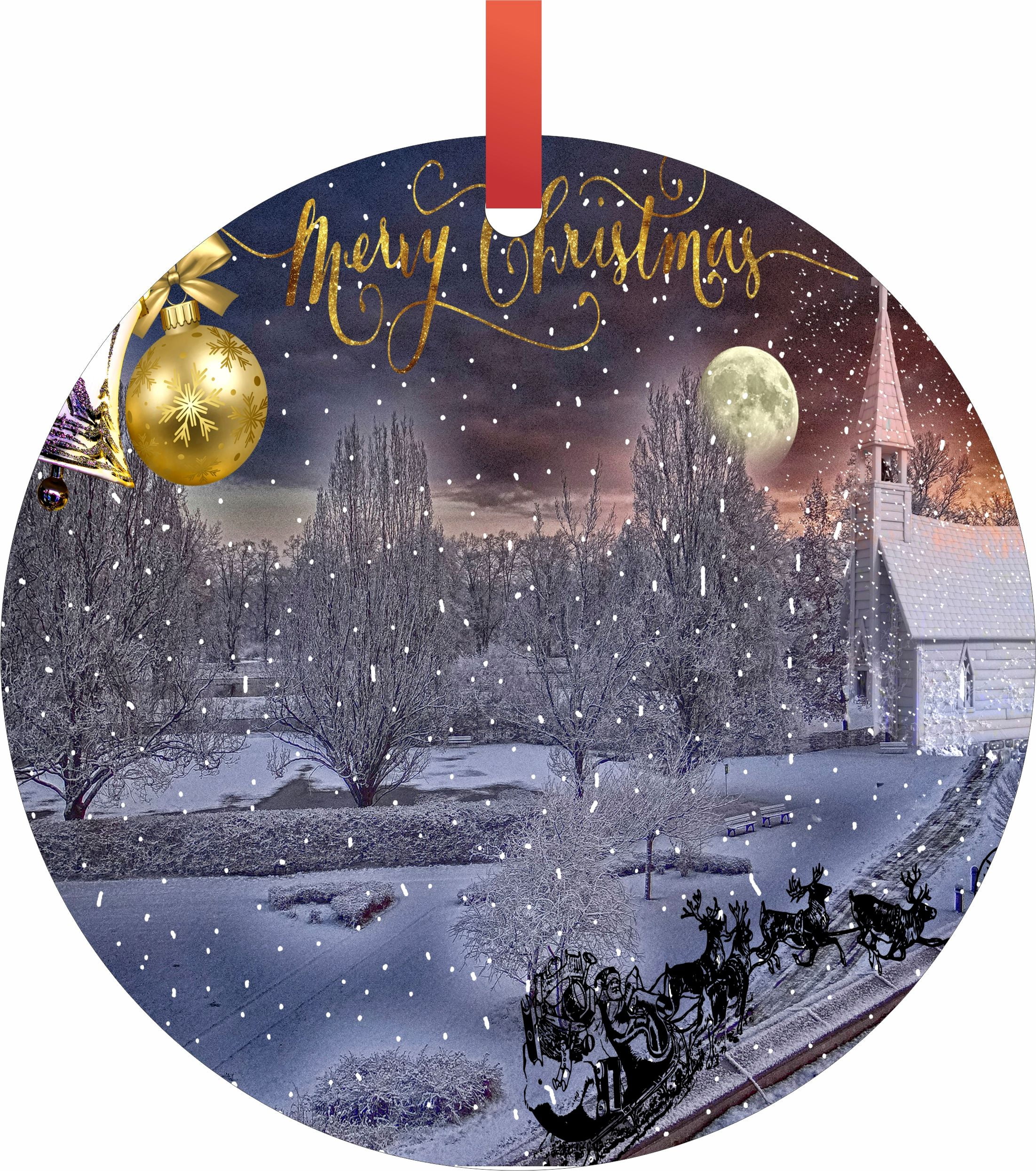 Merry Christmas - Christmas Winter Scene Flat Round - Shaped Christmas ...