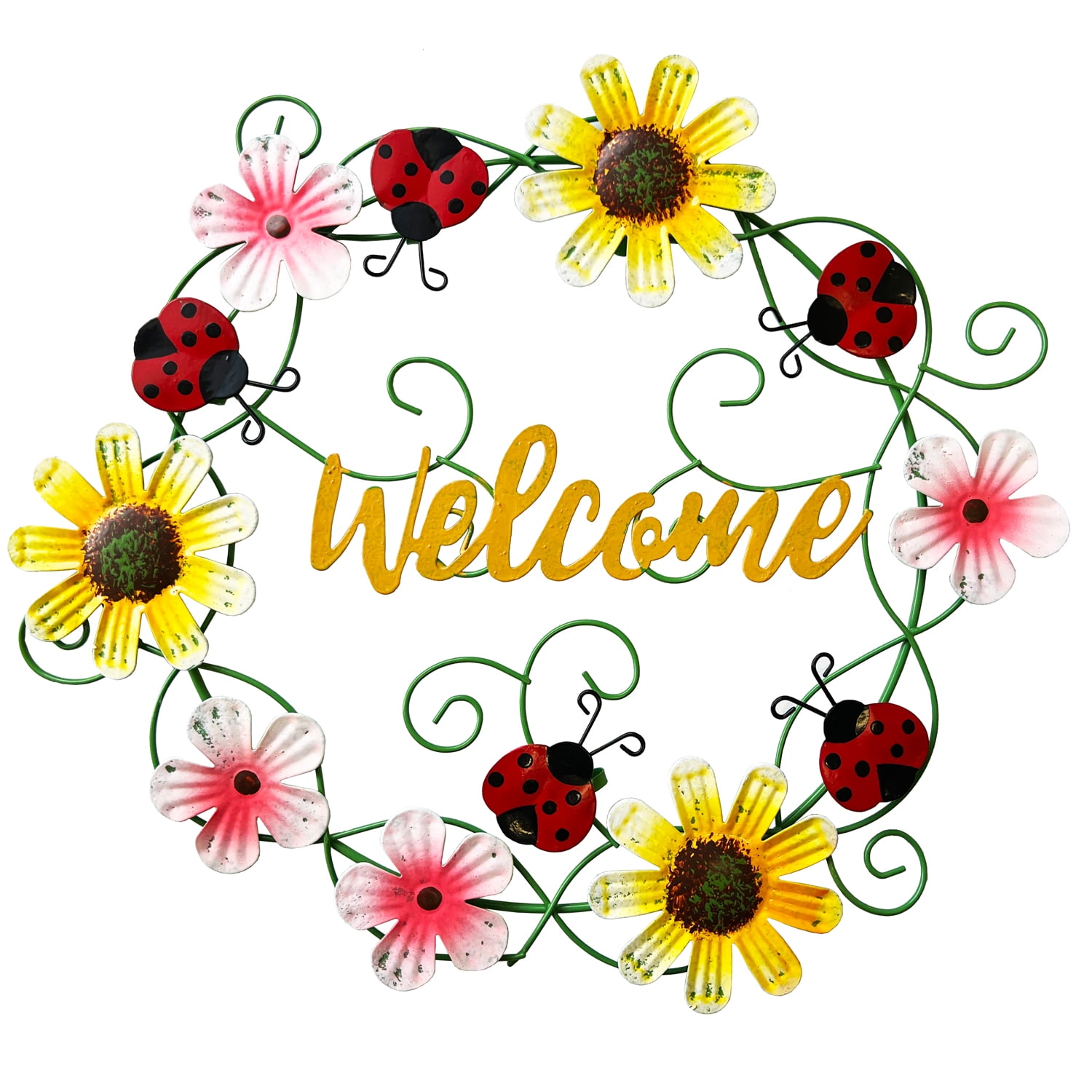 Metal Ladybugs Hanging Welcome Signs Wall Decor Front Door Wreath ...