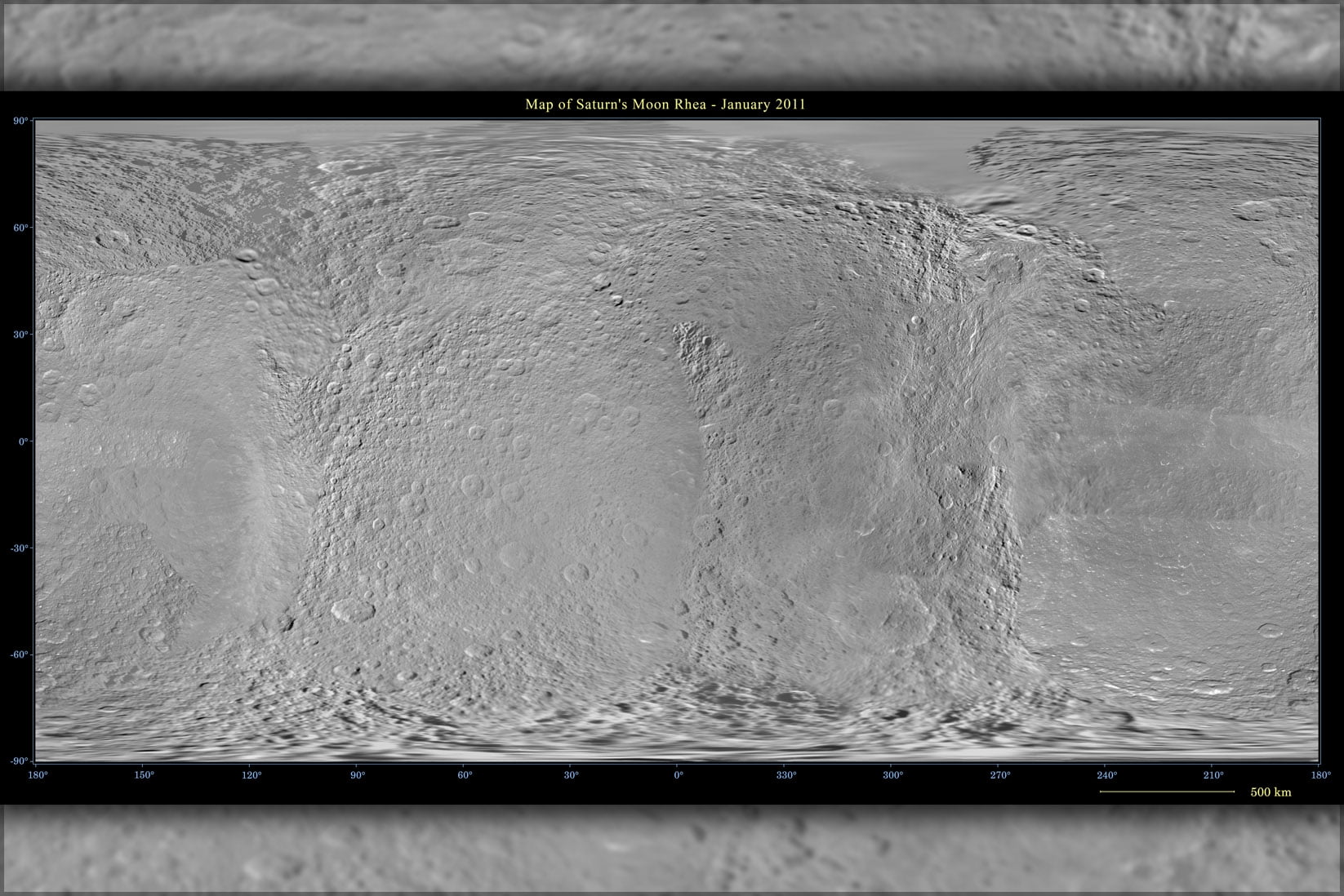 24"x36" Gallery Poster, Map of Saturn Moon Rhea using Cassini & Voyager ...