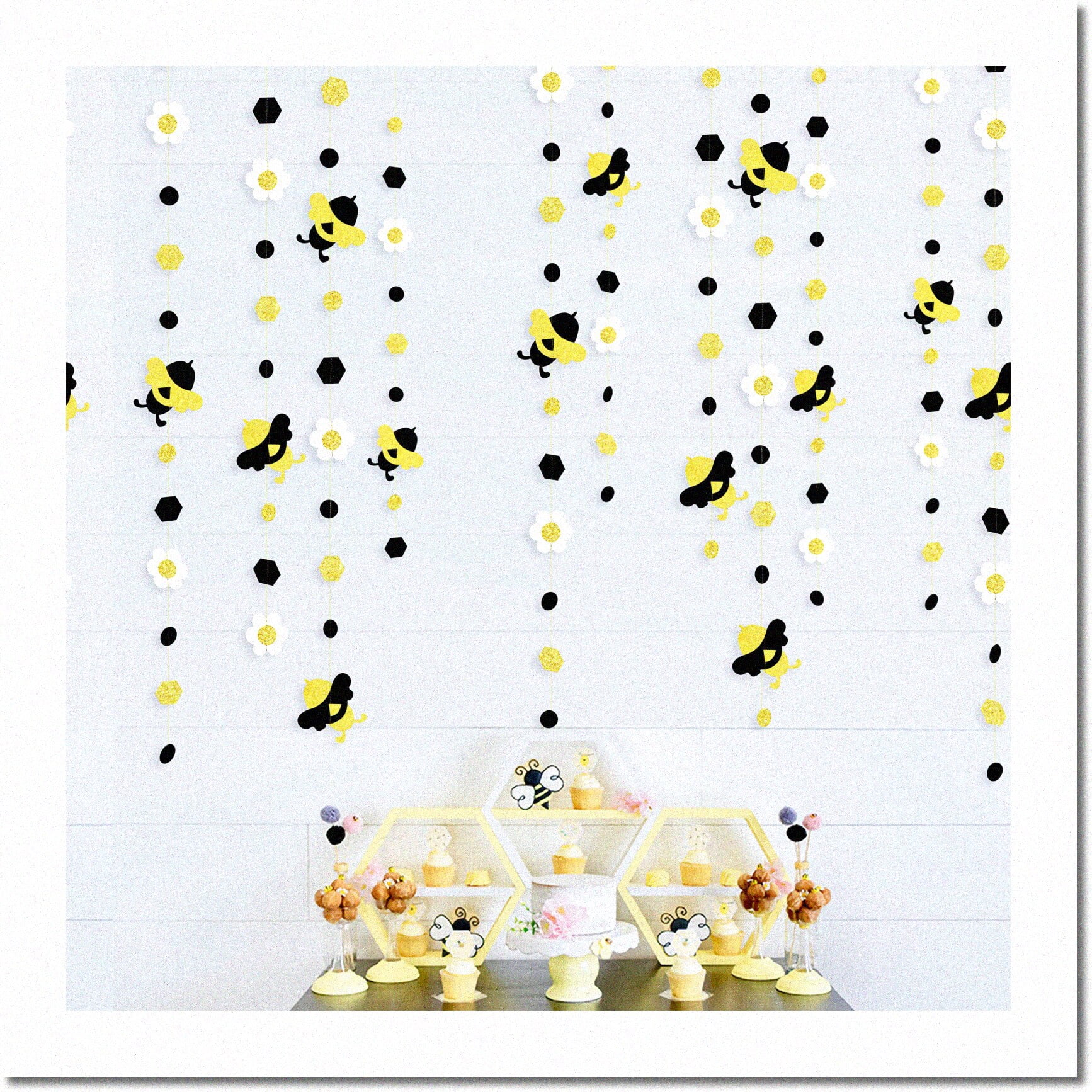 Bee Bliss Circle Dot Banner - Glittery Honeycomb Bumble Decorations for ...