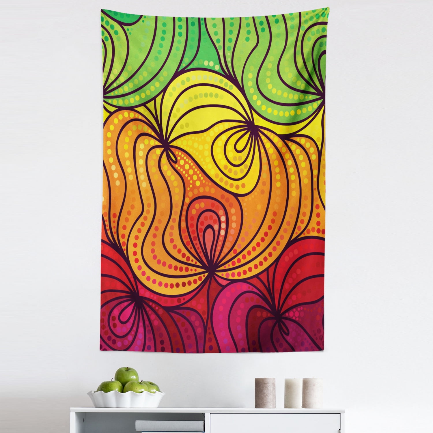 Abstract Tapestry, Colorful Tangled Lines Abstract Leaves Design with ...