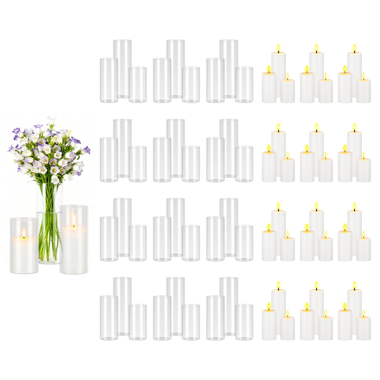 Click here for Kffkff Pillar Candles And Glass Vases Set 72 Pcs... prices