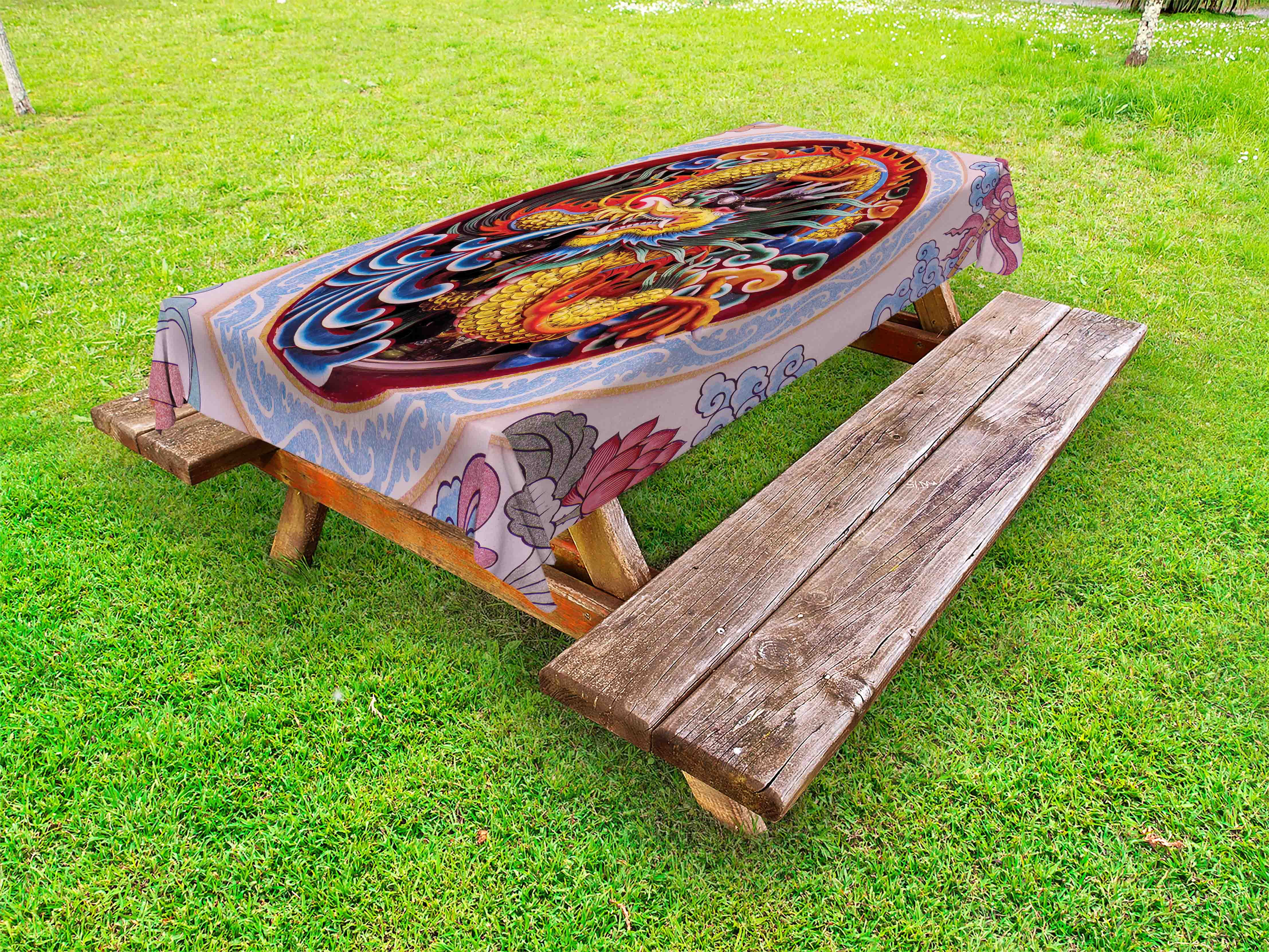 Dragon Outdoor Tablecloth, Chinese Dragon with Horns Mane and Claws ...