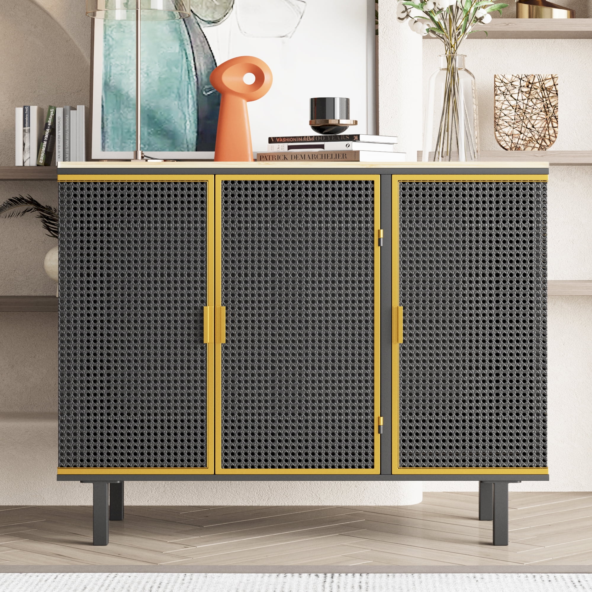 40.35" Wide 3 Doors Modern Sideboard, Freestanding Sideboard Storage ...