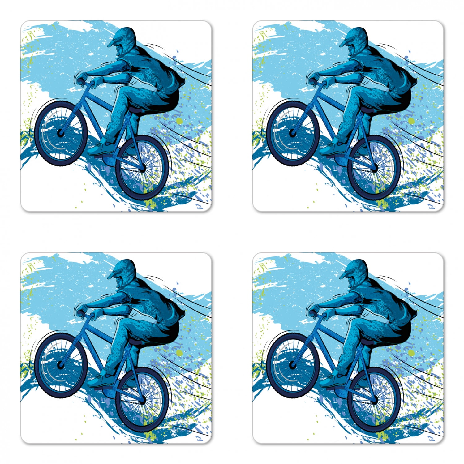 Sports Coaster Set of 4, Concept of Sportsman Cycling on Grungy ...