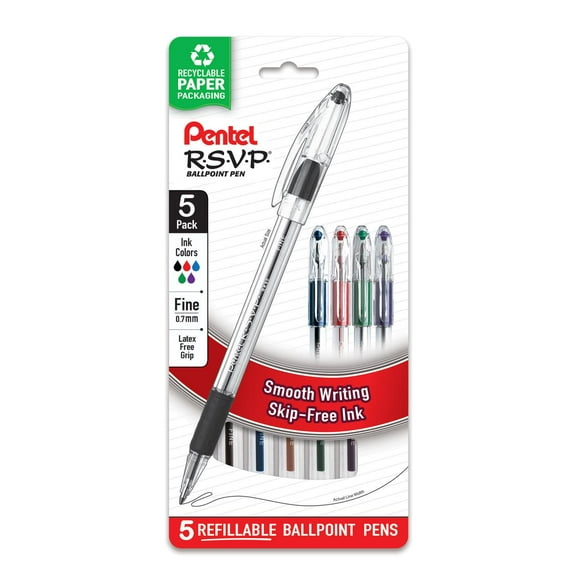 Pentel R.S.V.P. Ballpoint Stick Pens, Fine 0.7mm, Blue Ink, Comfortable ...