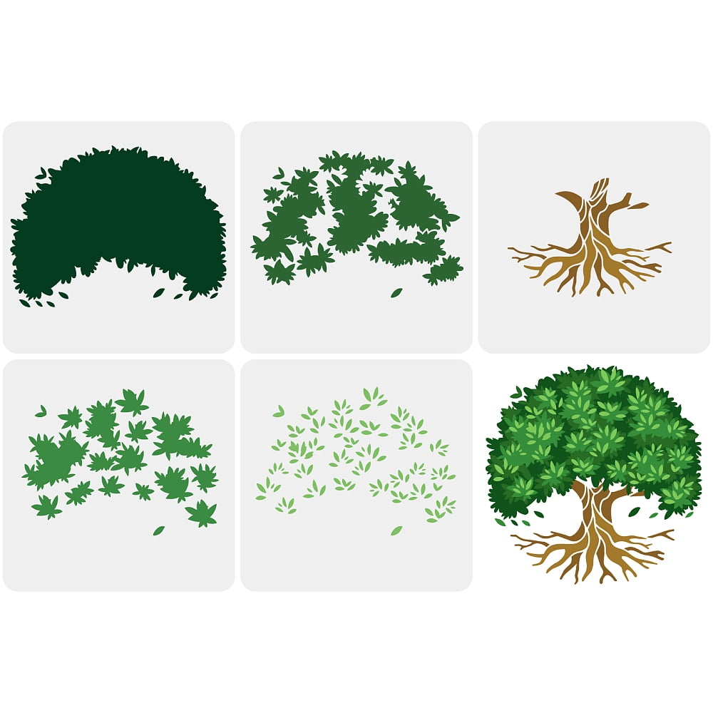 5PCS Layered Tree of Life Stencil 30x30cm PET Hollow Out Tree Painting ...