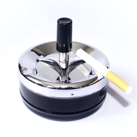 Dinohhi Portable Metal Rotating Ashtray with Black Snap-On Rotating Lid ...