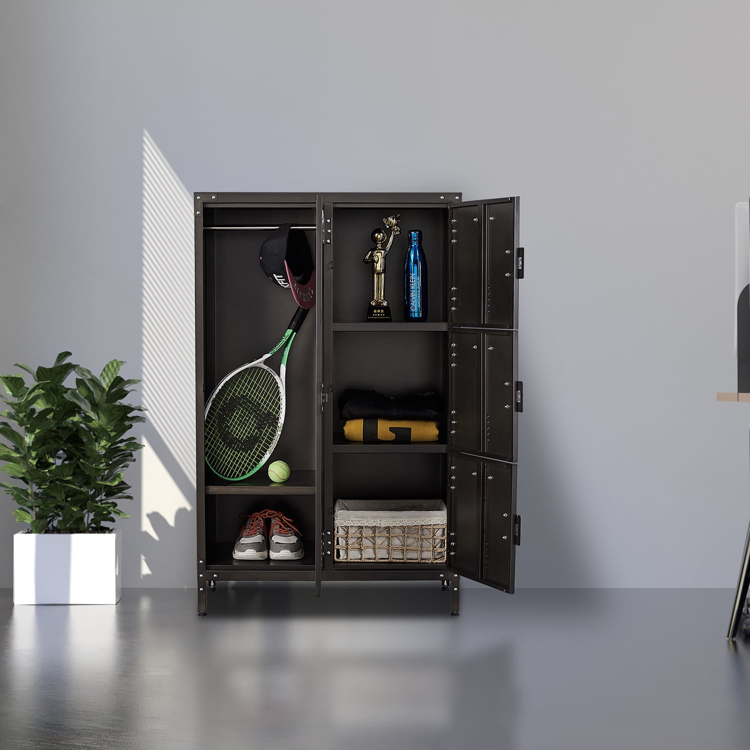 STAIN Metal Locker Cabinet, Industrial Storage Locker with Lockable ...