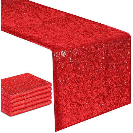 red Sequin Table Runners, 6 Pack Glitter 12x 72 Inches Table Cloth for Women Girls' Birthday ...