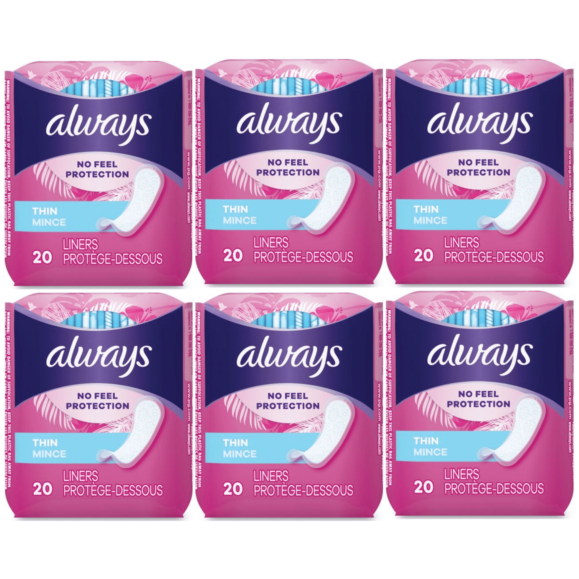 Always Thin Daily Panty Liners, Regular, 20 each, (6 Pack) - Walmart.com
