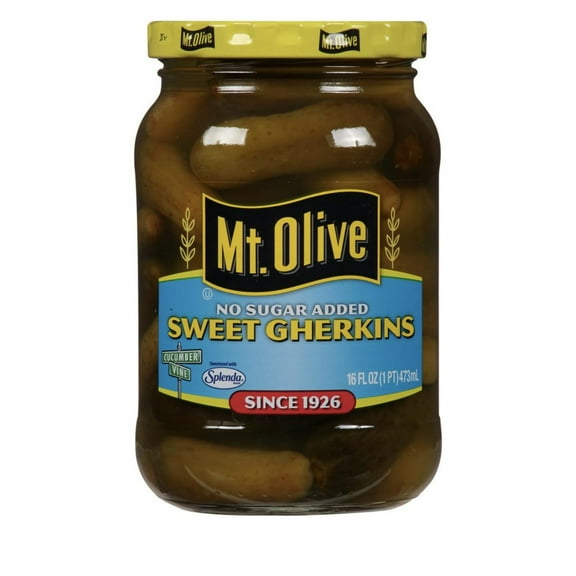 Mt. Olive No Sugar Added Sweet Gherkins, 16 fl oz Jar, Crunchy Whole ...