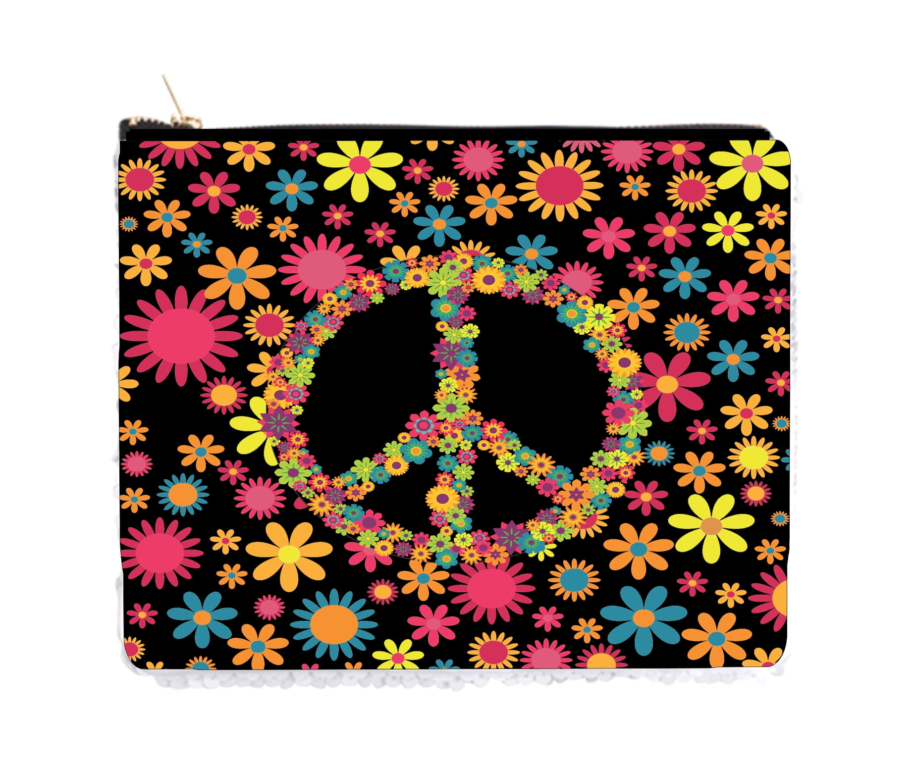 Flowery Peace Symbol Print Design - 2 Sided 6.5" x 8" White / Silver ...