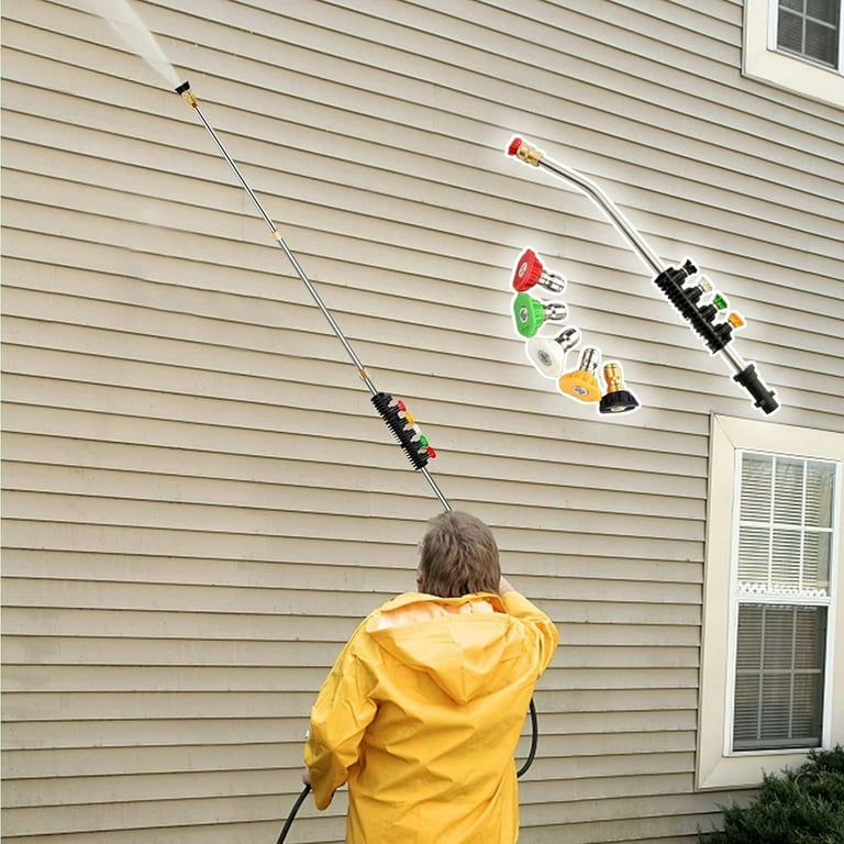 24 FT Telescoping Pressure Washer Wand with Power Washer Extension Wand Brush Head Gutter Cleaner 6 Spray Nozzle Tips 2 Hose Adapters and Support Belt